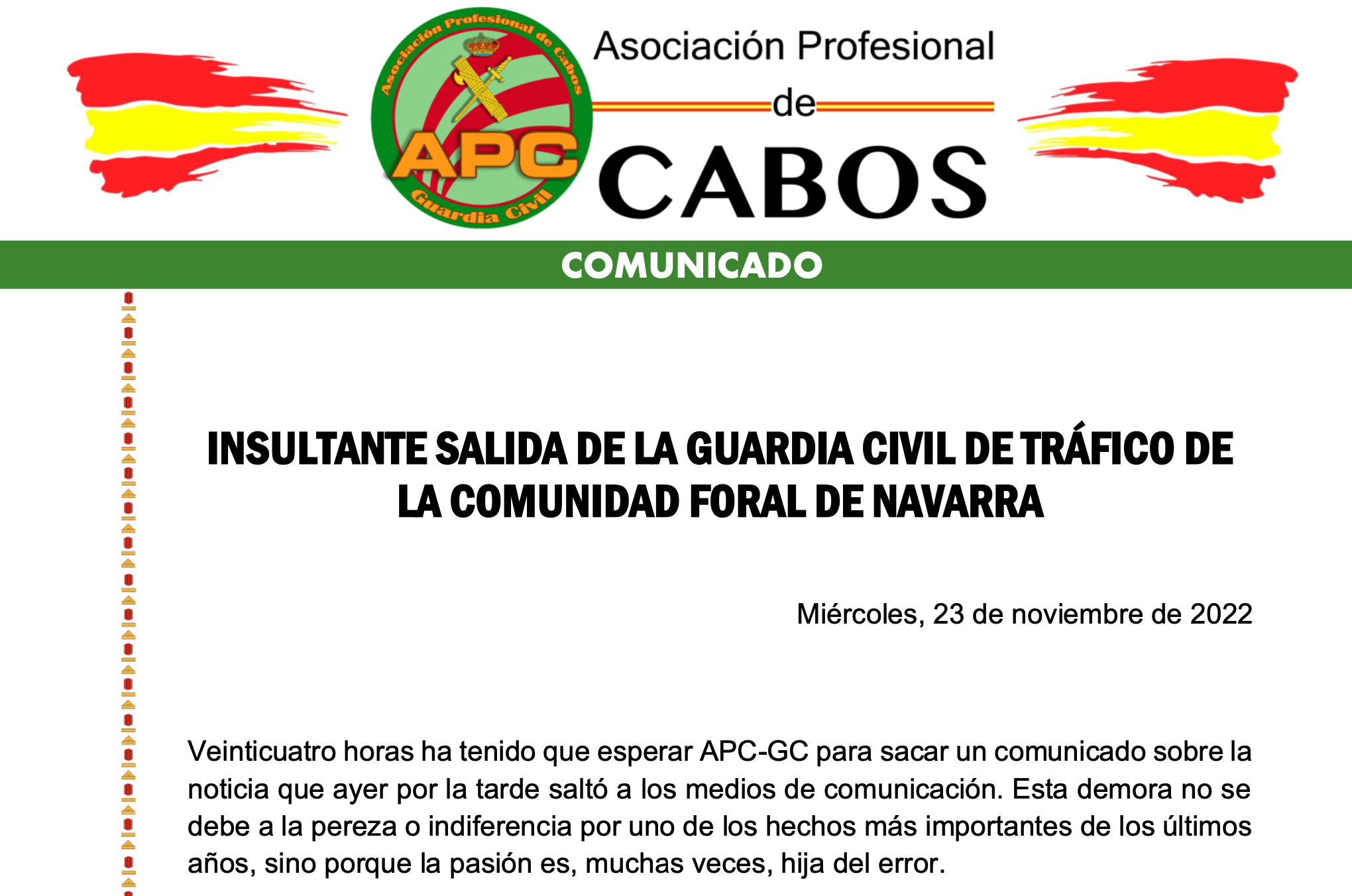 INSULTANTE SALIDA DE LA GUARDIA CIVIL DE TRÁFICO DE LA COMUNIDAD FORAL ...